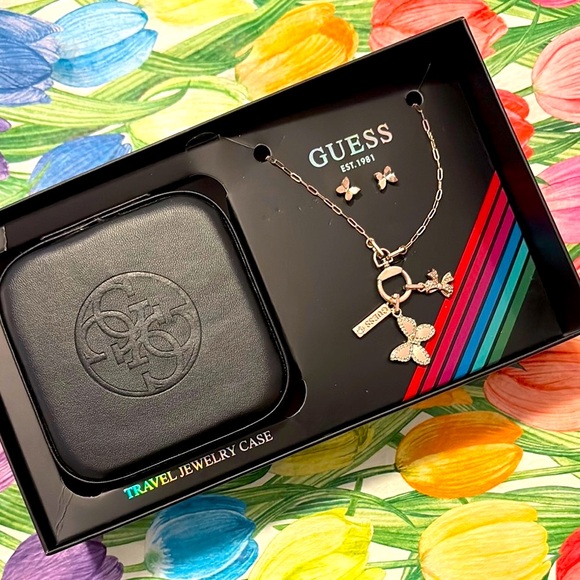 Guess | Accessories | Guess Gold Butterfly Jewelry Set With Case | Poshmark